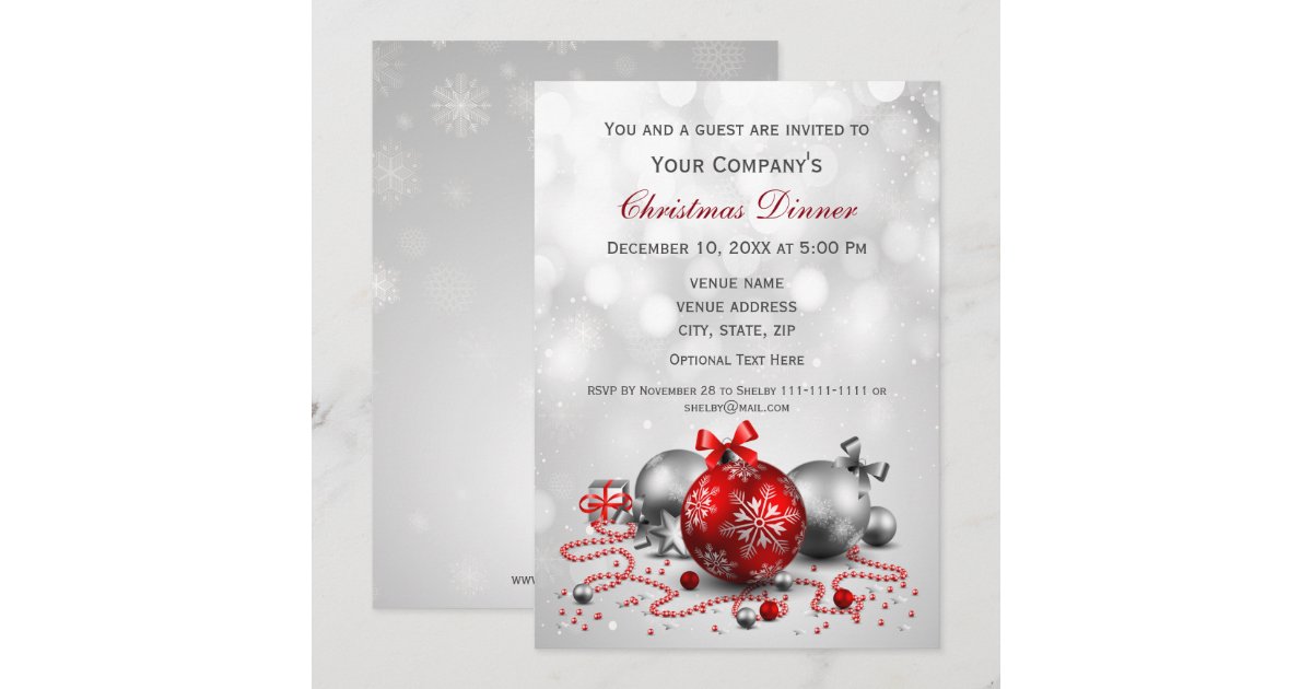 silver Festive Corporate Christmas party Invite | Zazzle