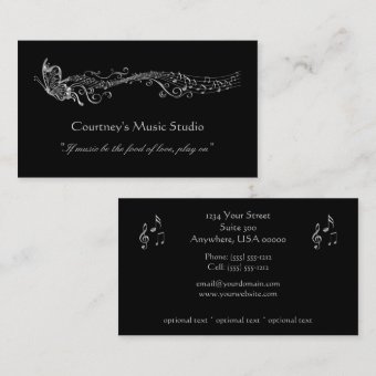 Silver Filigree Butterflies Music Notes Business Card | Zazzle