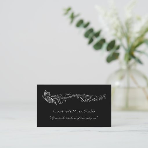 Silver Filigree Butterflies Music Notes Business Card | Zazzle