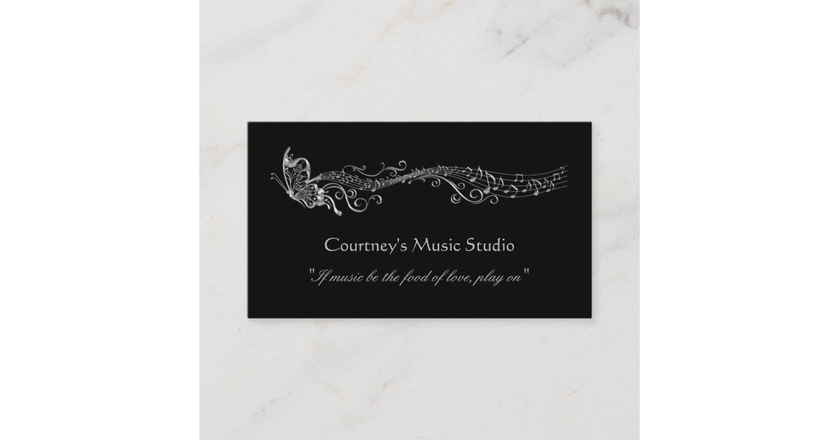 Silver Filigree Butterflies Music Notes Business Card | Zazzle