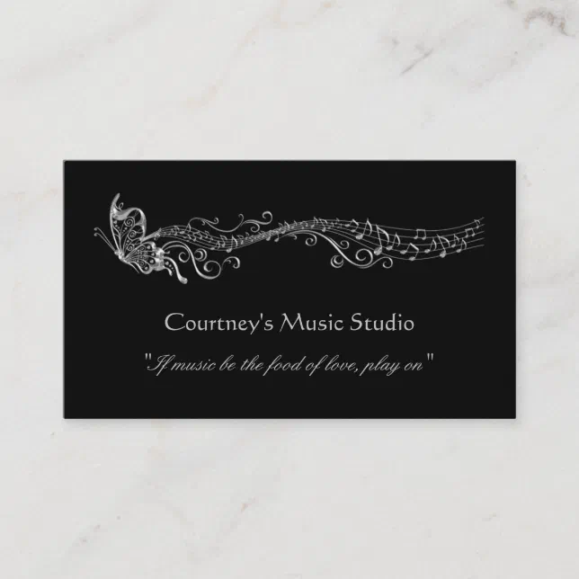 Silver Filigree Butterflies Music Notes Business Card | Zazzle