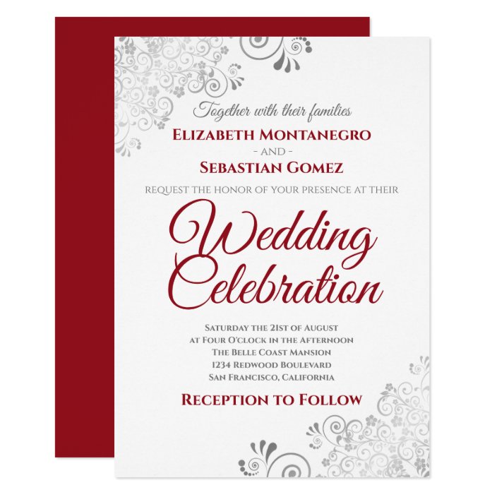 Silver Filigree Elegant Simple Red & White Wedding Invitation | Zazzle.com