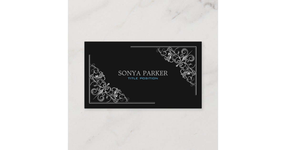 Silver Floral Border Business Card | Zazzle