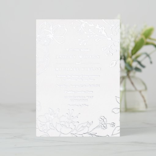 Silver Floral Elegant Modern Wedding Real Silver Foil Invitation | Zazzle