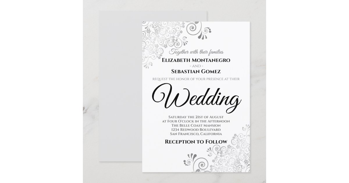 Silver Floral Filigree Elegant Chic Wedding Invitation | Zazzle