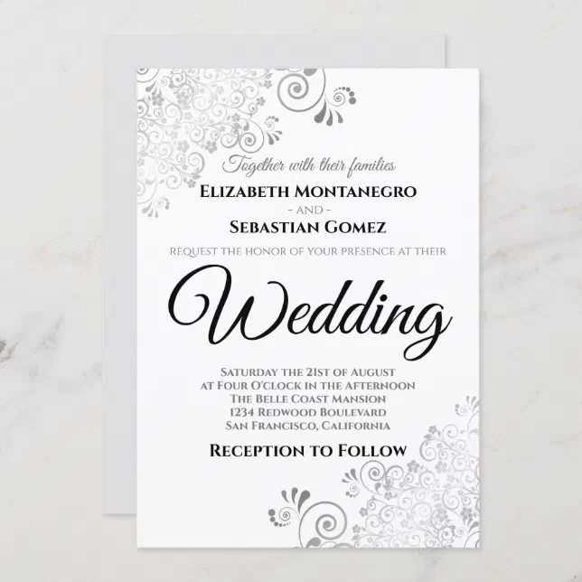 Silver Floral Filigree Elegant Chic Wedding Invitation | Zazzle