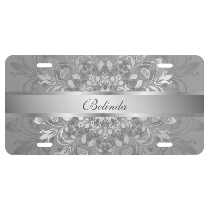 Silver Floral Mandala Personalize License Plate | Zazzle.com