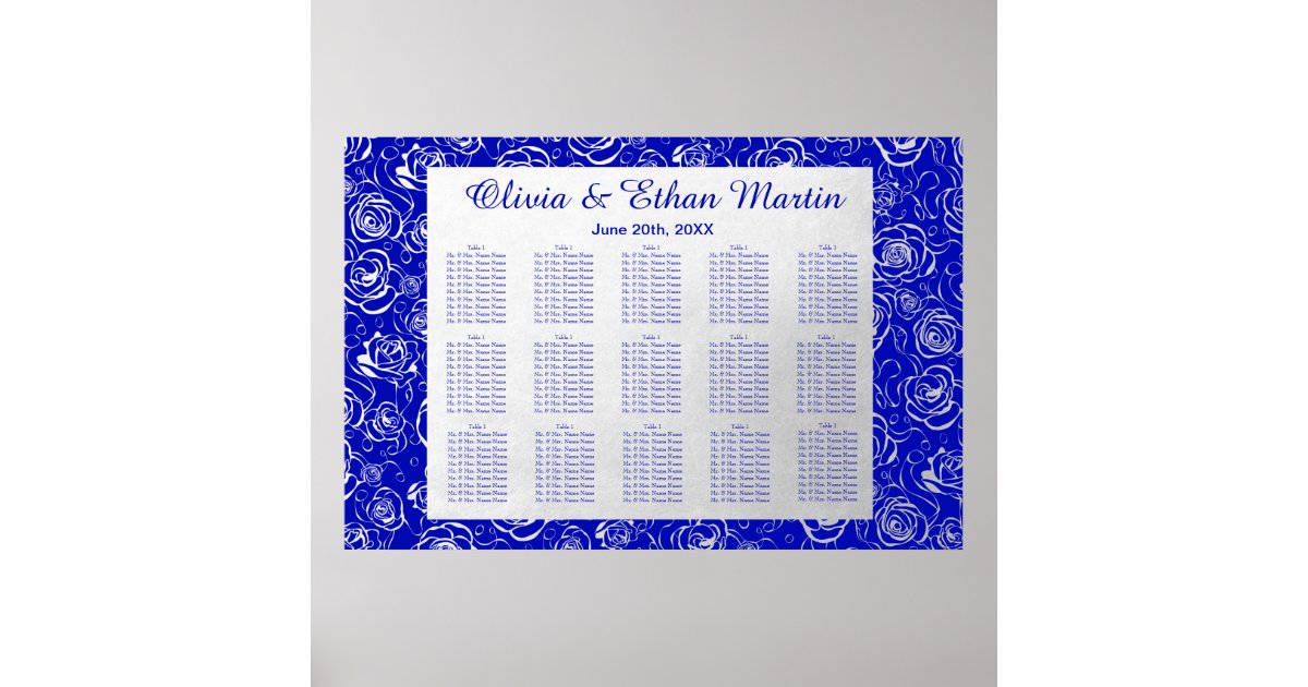 Silver Floral on Royal Blue Poster | Zazzle