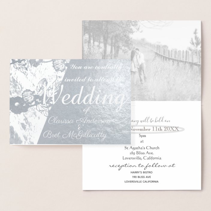 Silver Floral Wedding Invitation Custom Photo | Zazzle.com