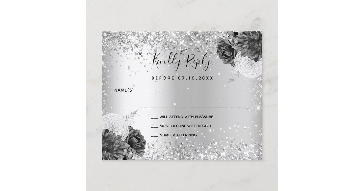 Silver florals budget wedding RSVP Flyer | Zazzle