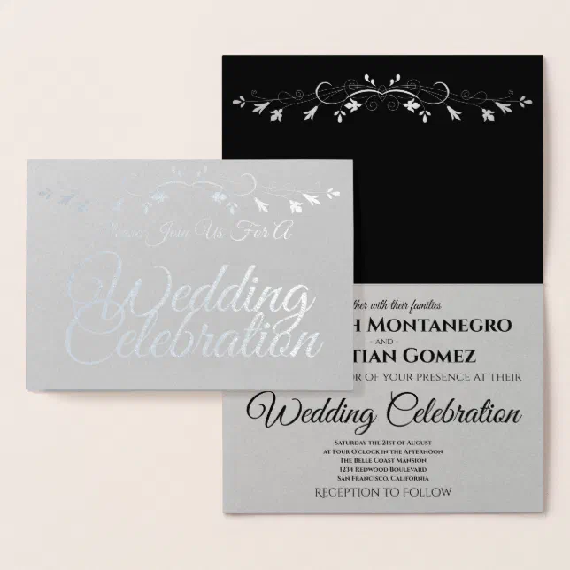 Silver Foil Elegant Script Wedding Invitation | Zazzle