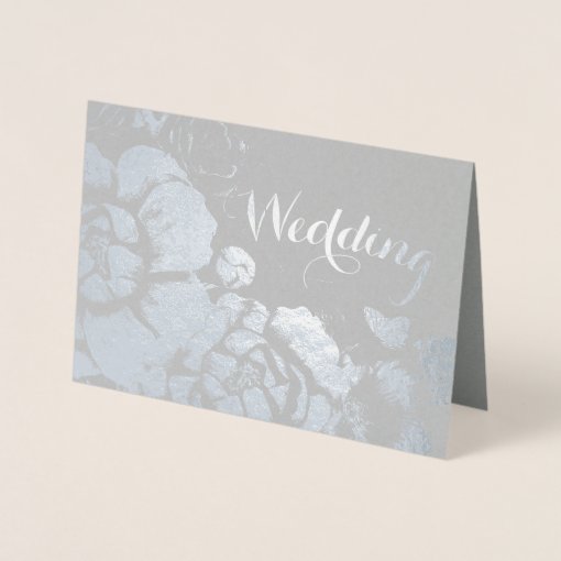 Silver Foil Floral Typography Wedding Invitations | Zazzle