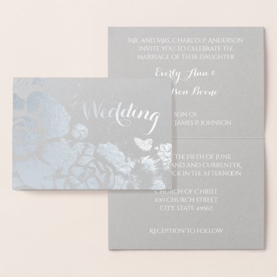 Silver Foil Floral Typography Wedding Invitations | Zazzle.com
