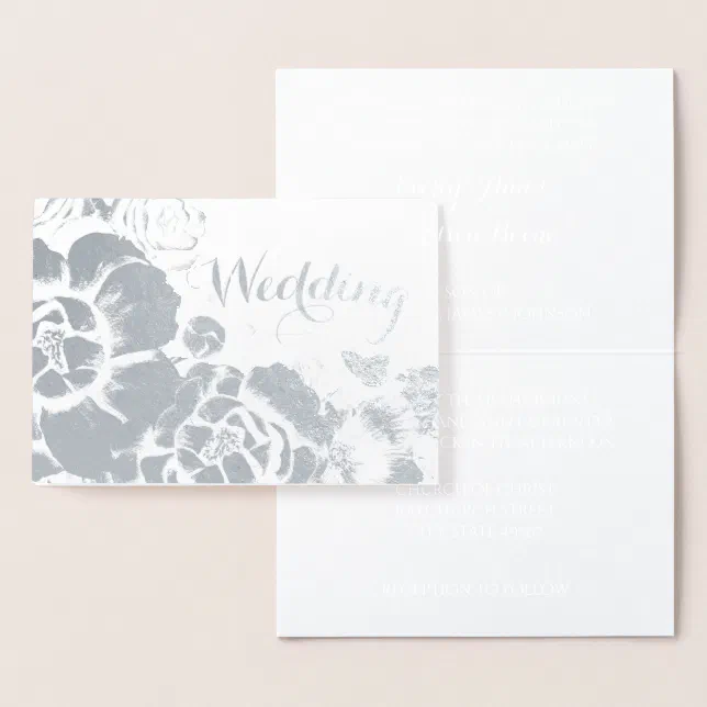 Silver Foil Floral Typography Wedding Invitations | Zazzle