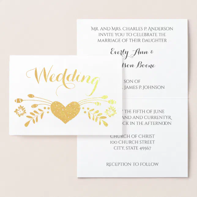 Silver Foil Floral Typography Wedding Invitations | Zazzle