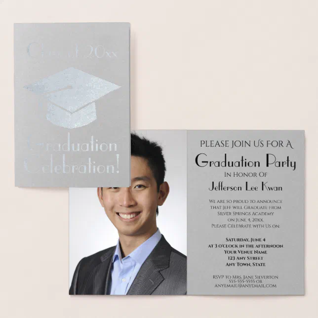 Silver Foil Graduation Party Invitation | Zazzle
