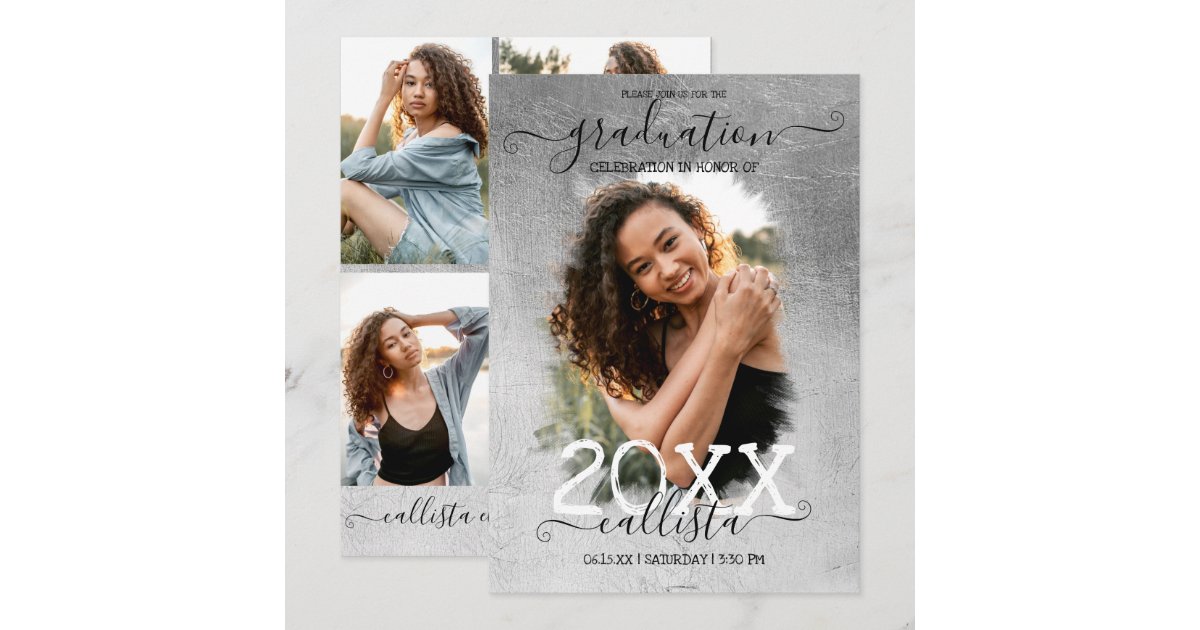 Silver Foil Halo Photo Collage Graduation Invitation | Zazzle