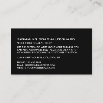 Silver Foil Swimmer, Swimming Coach & Lifeguard Business Card | Zazzle