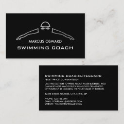 Silver Foil Swimmer, Swimming Coach & Lifeguard Business Card | Zazzle