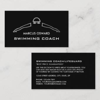 Silver Foil Swimmer, Swimming Coach & Lifeguard Business Card | Zazzle