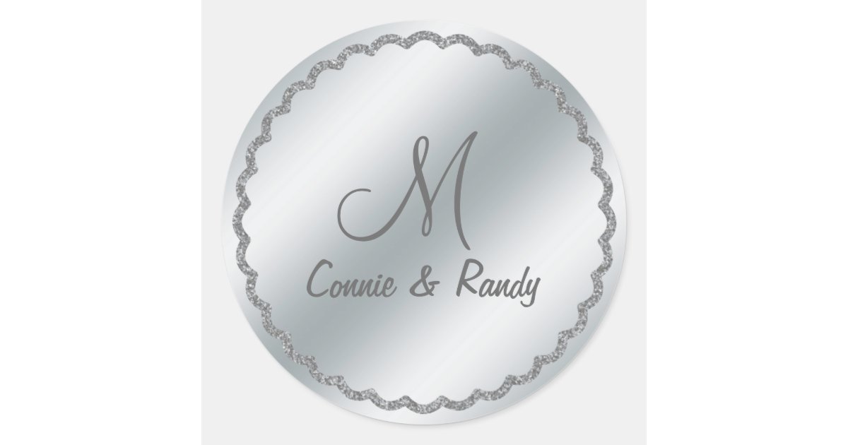 Silver Foil Wedding Monogram Sticker | Zazzle