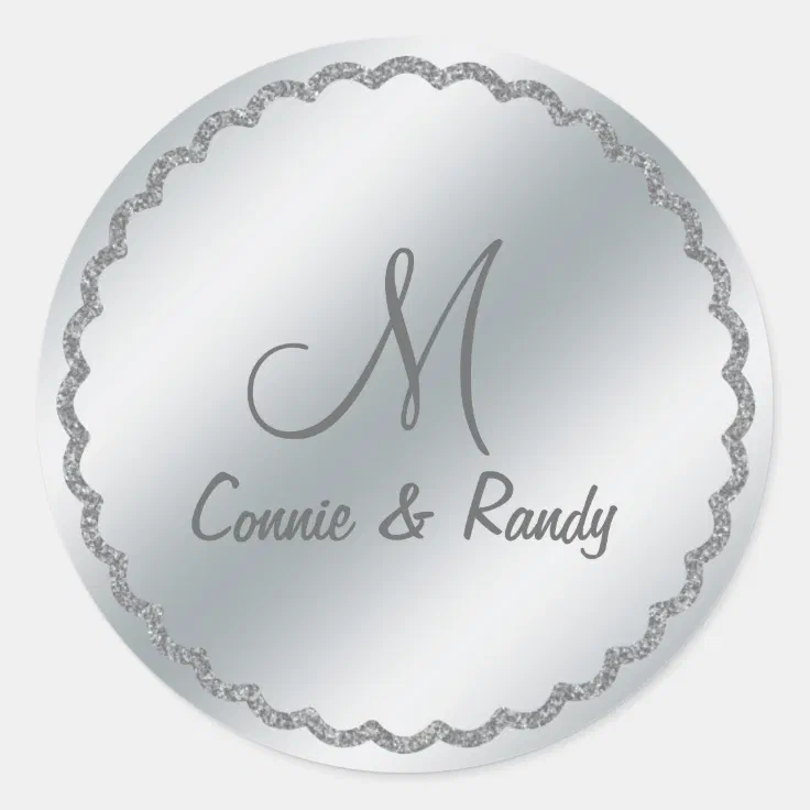 Silver Foil Wedding Monogram Sticker | Zazzle