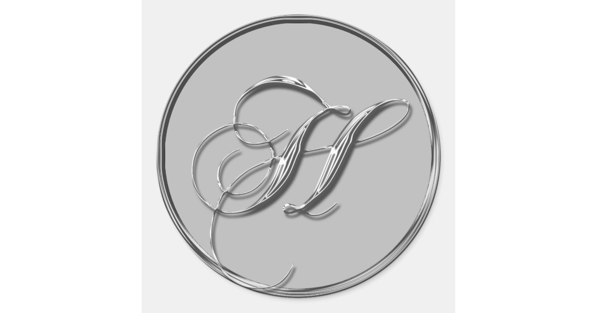 Silver Formal Wedding Monogram H Seal Sticker | Zazzle