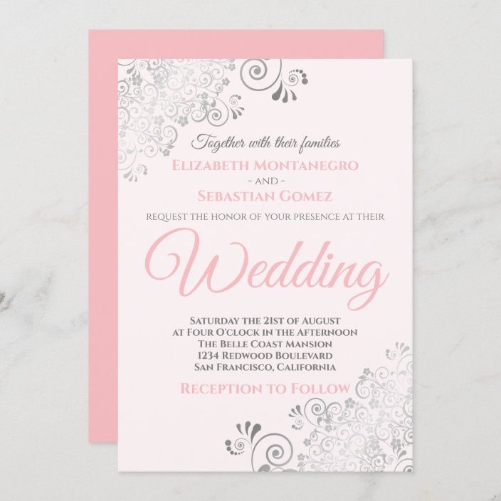 Silver Frills Simple Chic Pink and Gray Wedding Invitation | Zazzle.com