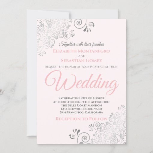 Silver Frills Simple Chic Pink and Gray Wedding Invitation | Zazzle