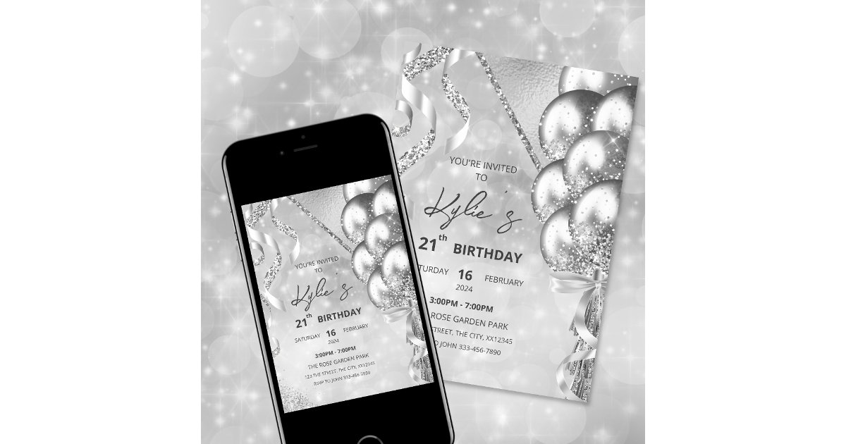 Silver Glam Birthday Party Invitation | Zazzle