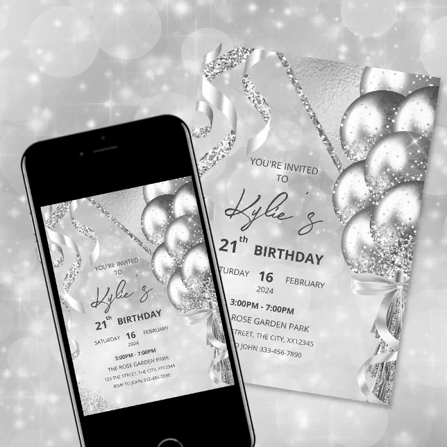 Silver Glam Birthday Party Invitation | Zazzle
