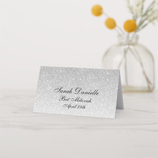 Silver Glam Glitter Place Card | Zazzle