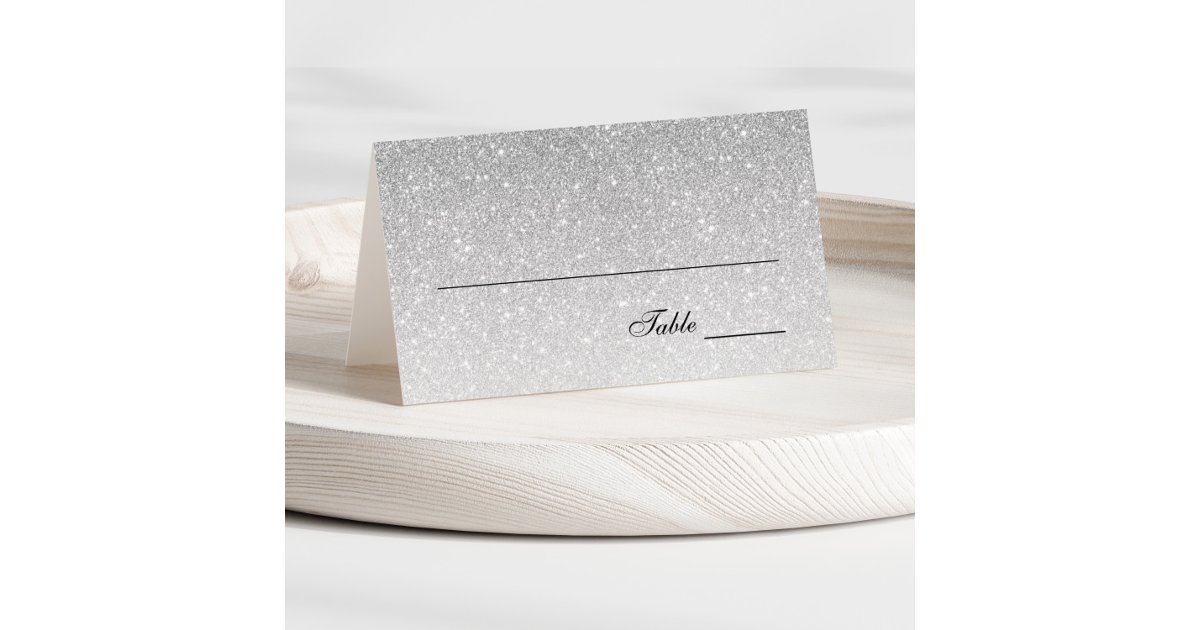 Silver Glam Glitter Place Card | Zazzle