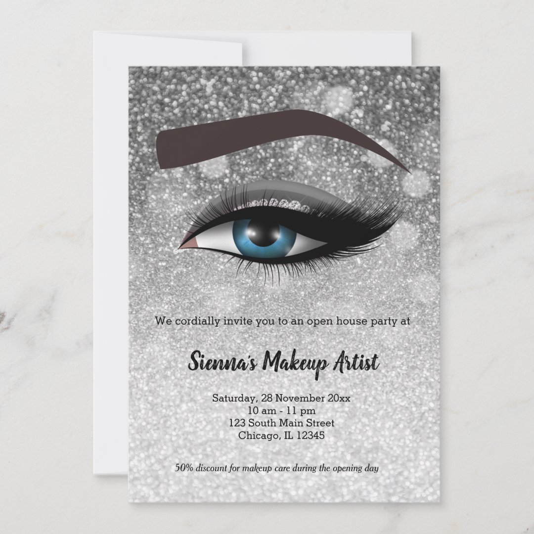 Silver glam lashes eyes | makeup artist invitation | Zazzle
