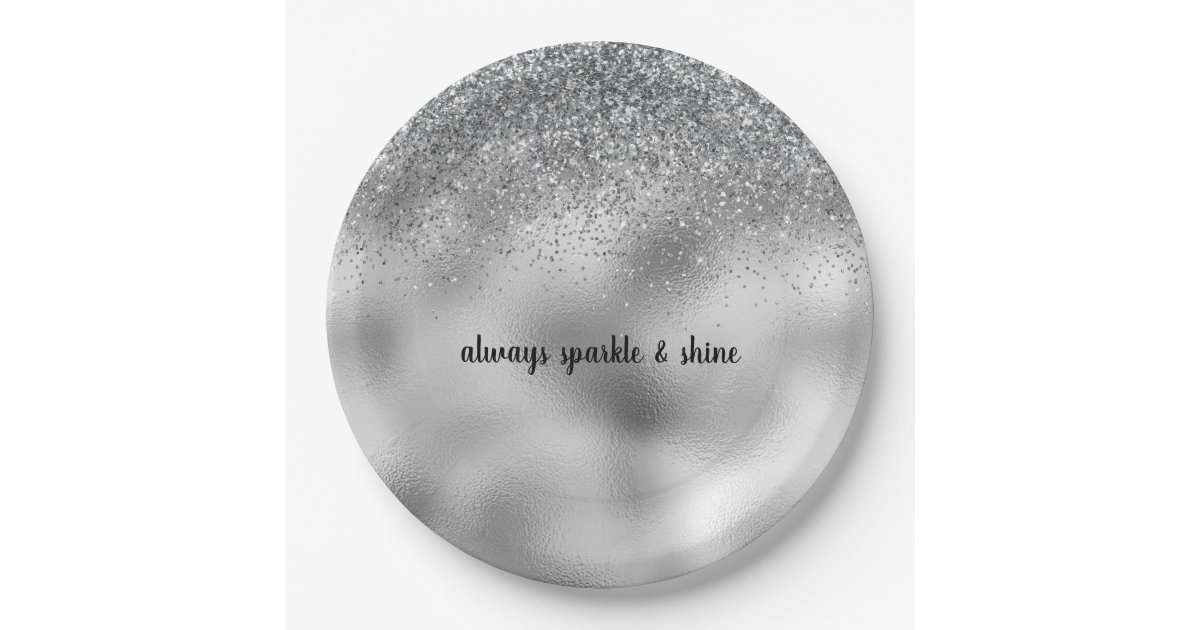 Silver Glam Sparkle Paper Plates | Zazzle