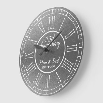 Silver Glitter 25th Wedding Anniversary Large Clock | Zazzle