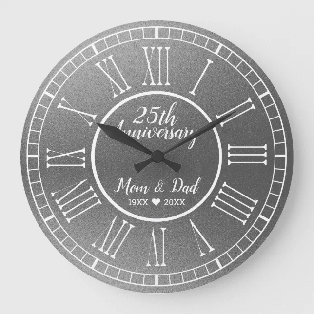 Silver Glitter 25th Wedding Anniversary Large Clock | Zazzle