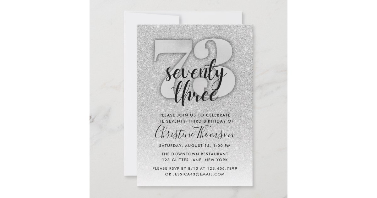 Silver Glitter 73rd Birthday Invitation | Zazzle