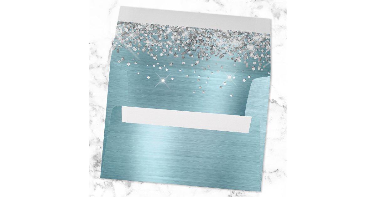 Silver Glitter and Blue Ombre Foil Envelope | Zazzle