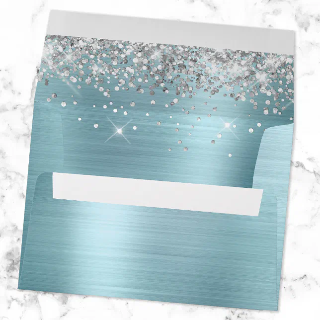 Silver Glitter and Blue Ombre Foil Envelope | Zazzle