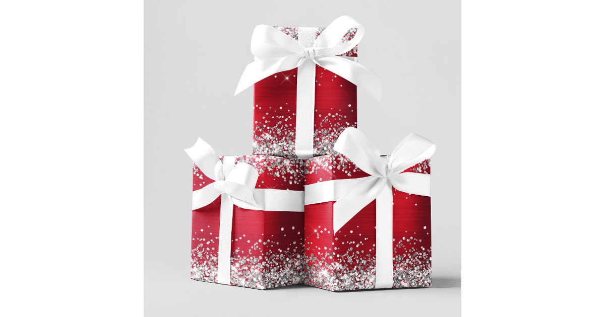 Silver Glitter and Bright Red Ombre Foil Wrapping Paper Sheets | Zazzle