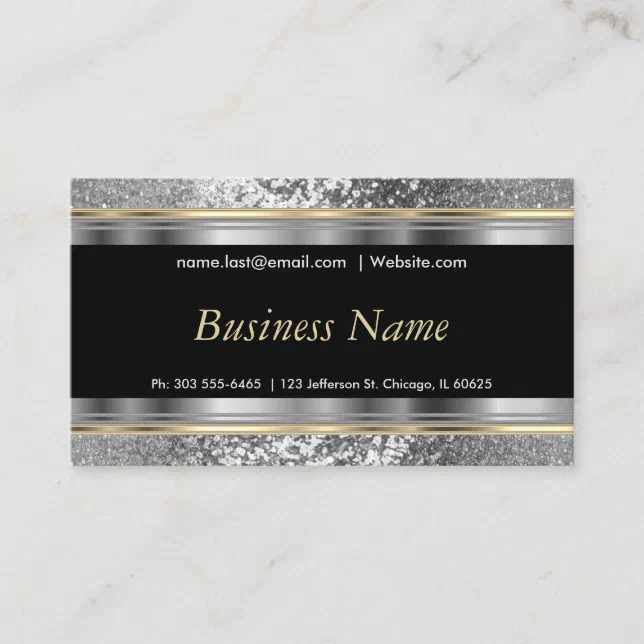 Silver Glitter and Elegant Gold and Silver Business Card | Zazzle