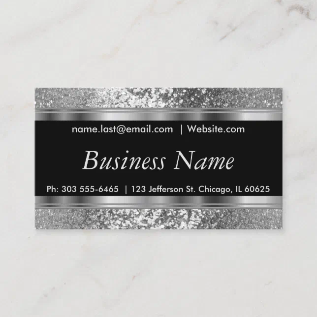 Silver Glitter and Elegant Silver Business Card | Zazzle