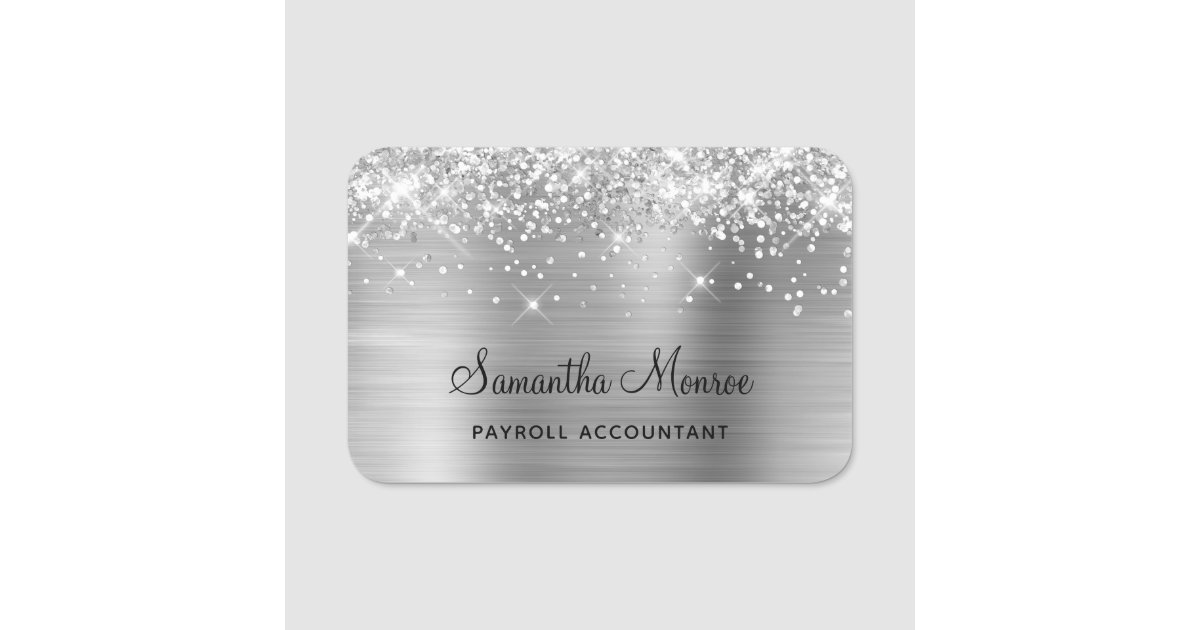 Silver Glitter and Foil Name Tag | Zazzle