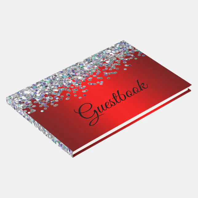 Silver Glitter and Metallic Red Guest Book | Zazzle