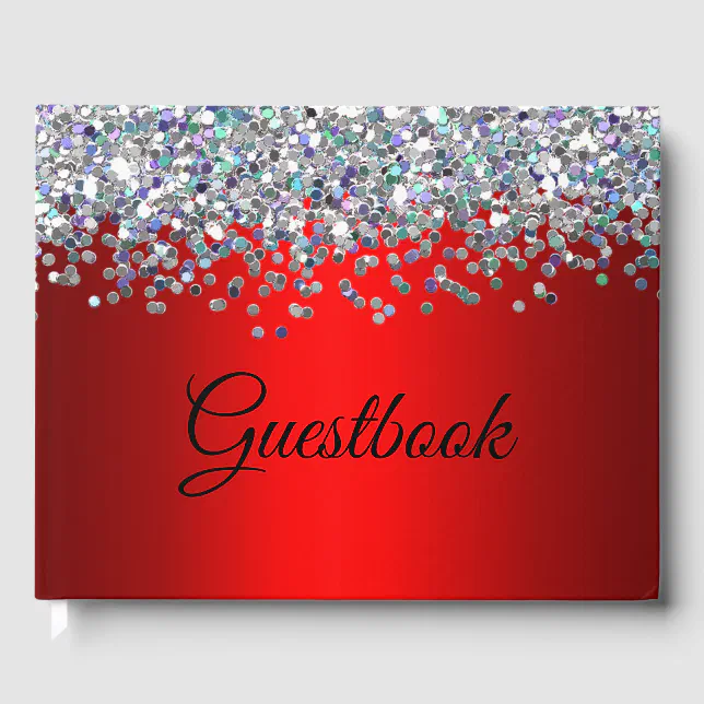 Silver Glitter and Metallic Red Guest Book | Zazzle