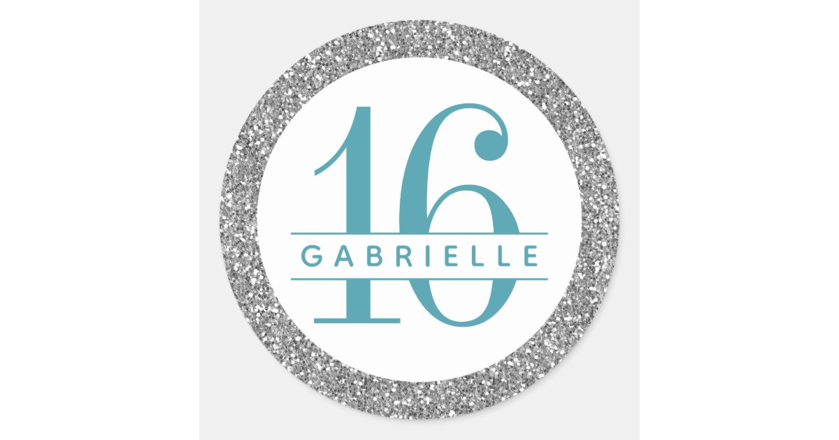 Silver Glitter Birthday Favor Sticker Label | Zazzle