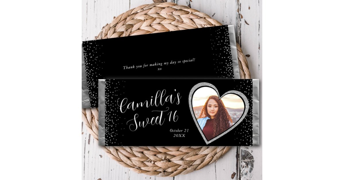 Silver Glitter Black Custom Candy Bar Wrapper | Zazzle