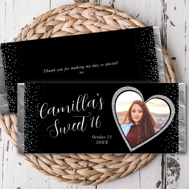 Silver Glitter Black Custom Candy Bar Wrapper | Zazzle