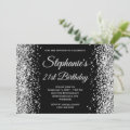 Silver Glitter Black Fancy Monogram 21st Birthday Invitation | Zazzle